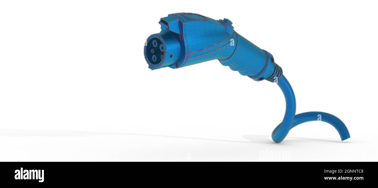 3d rendering of a plug connect of a blue electric charge machine ...