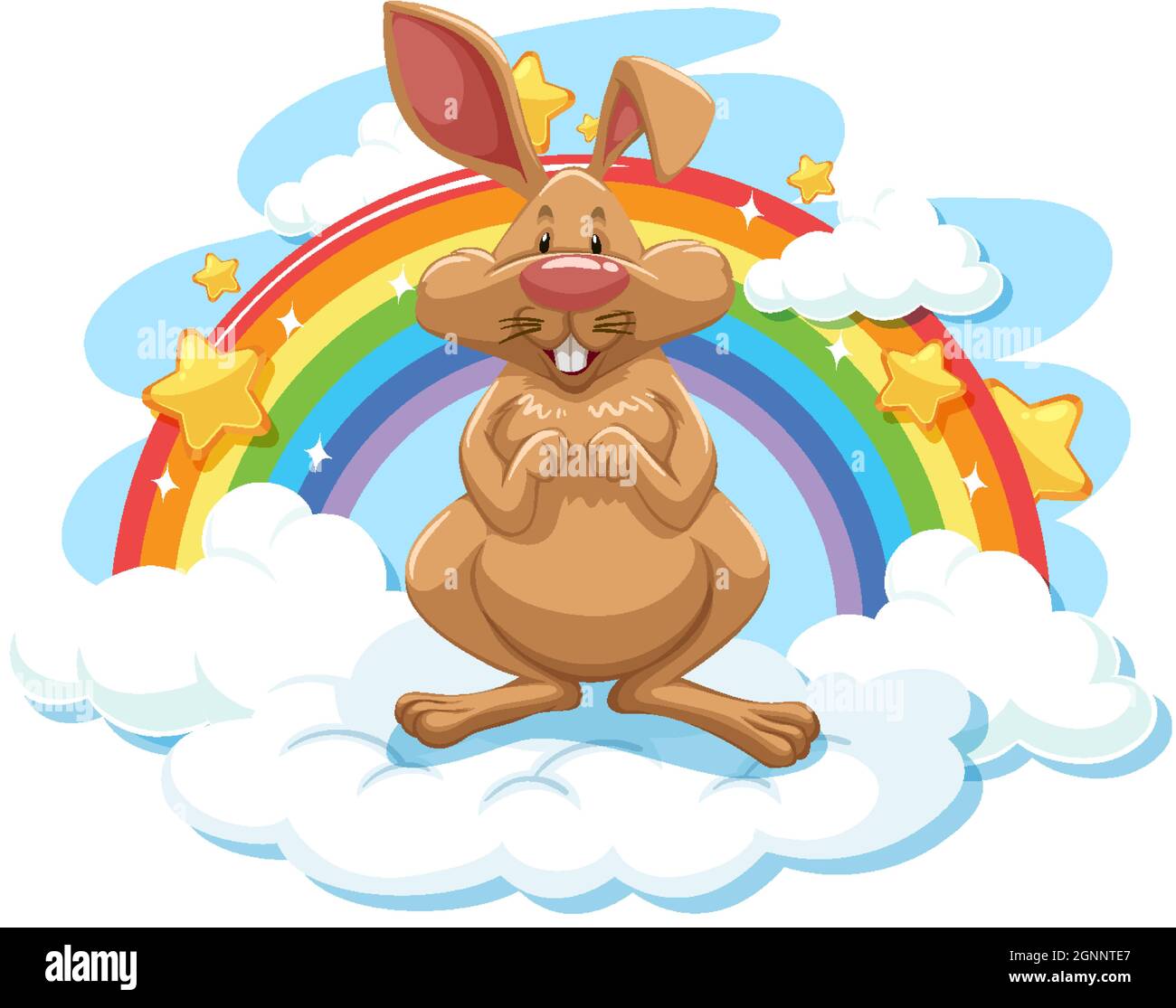 Cute rabbit on the cloud with rainbow illustration Stock Vector Image ...