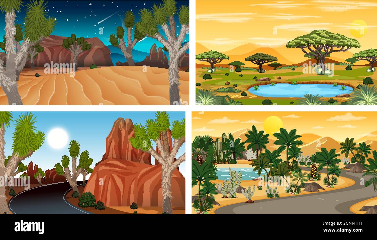 Four different nature horizontal scenes illustration Stock Vector Image ...