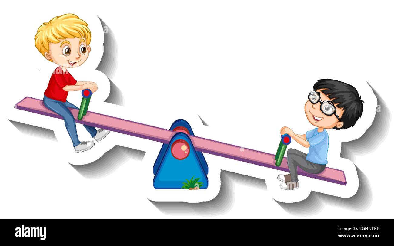 Two boys playing seesaw cartoon sticker illustration Stock Vector Image ...