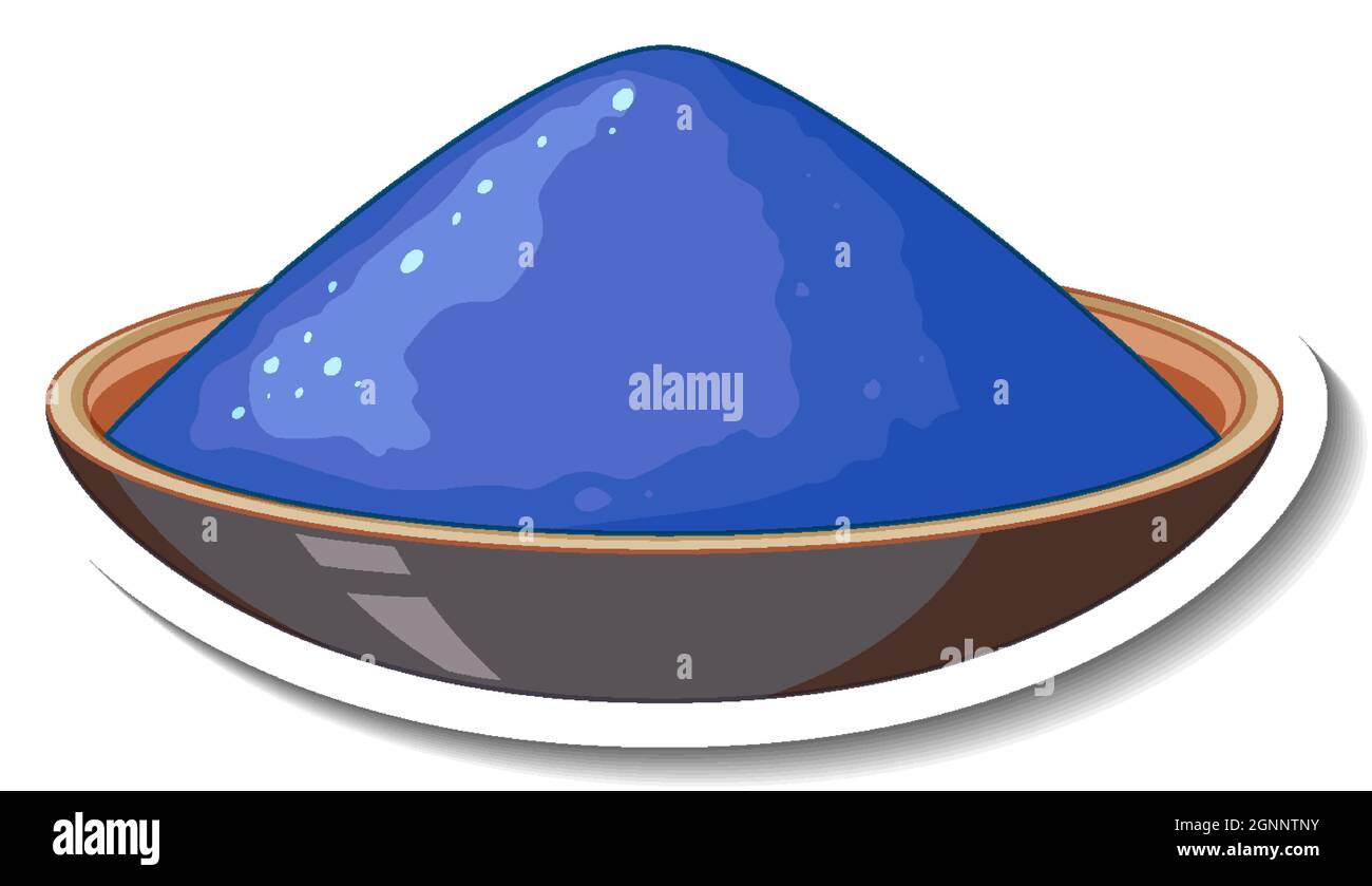 Blue powder colour in a bowl on white background illustration Stock ...