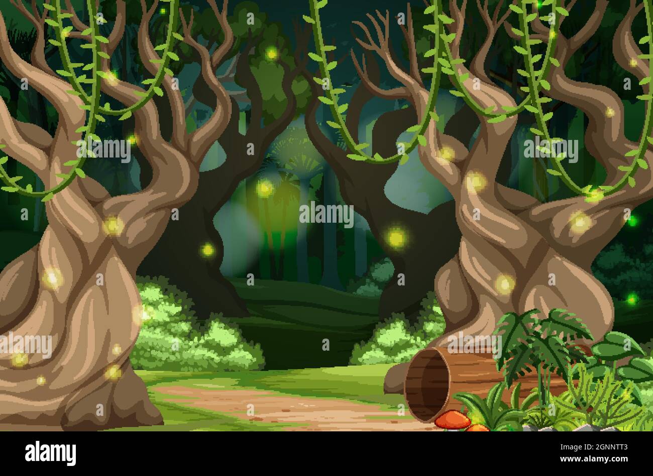 Enchanted forest landscape background illustration Stock Vector Image ...