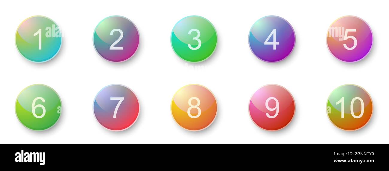 Number bullet points 1 to 10. Creative 3d buttons set. Vector illustration. Glossy buttons Stock ...