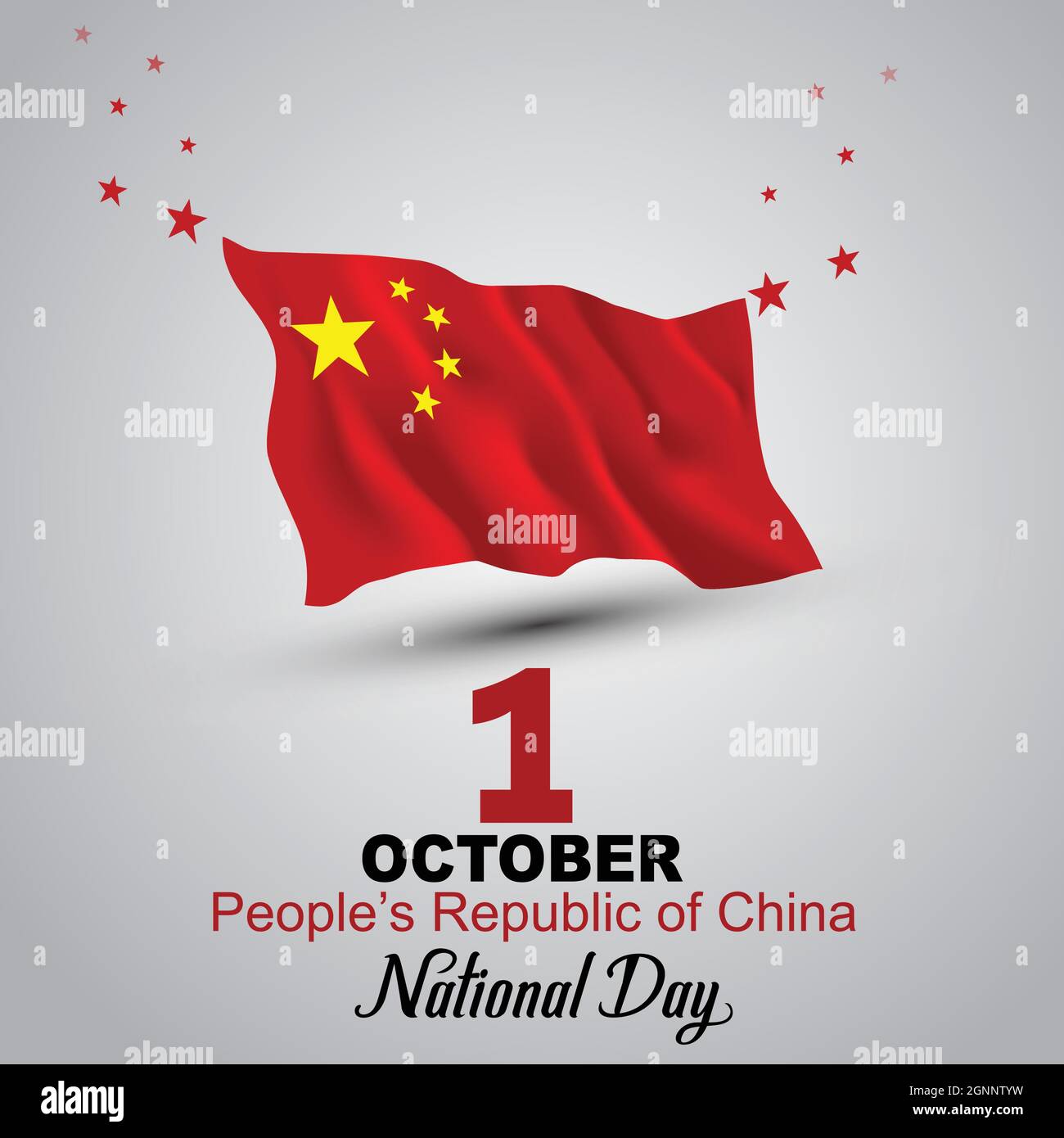 1st October China Happy National Day greeting design. Waving Chinese ...