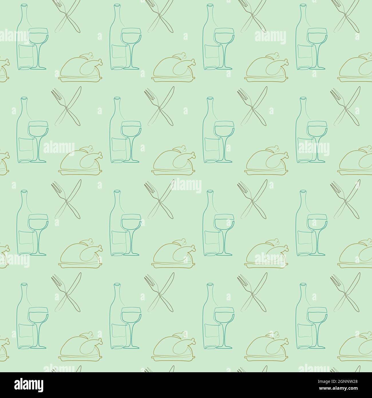 Seamless pattern with drawing in one line style turkey thanksgiving ...