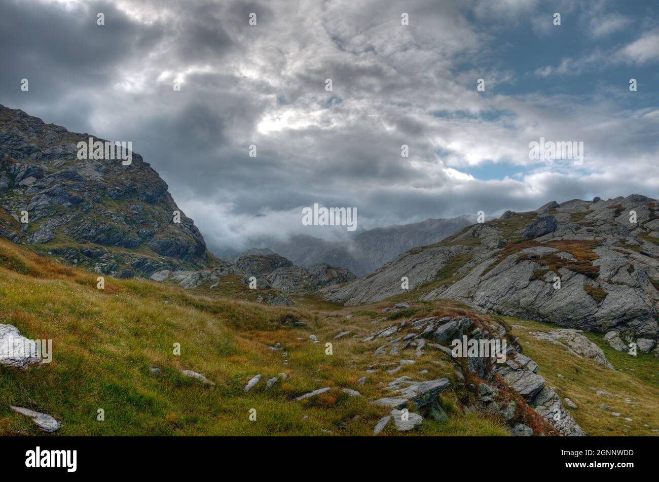 Alpine landscape in which the traces of a long-disappeared glacier are ...