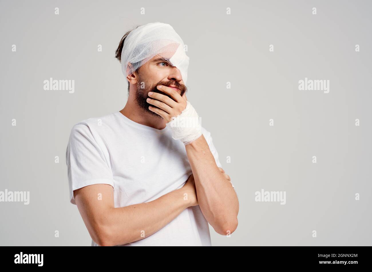 sick man head injury health problems emotions isolated background Stock ...