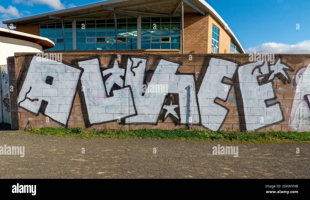 Graffiti / Street Art by a local artist on a wall in Newhaven ...