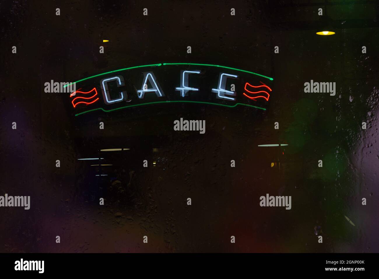 Vintage Neon Cafe Sign on Small Town Restaurant Stock Photo - Alamy