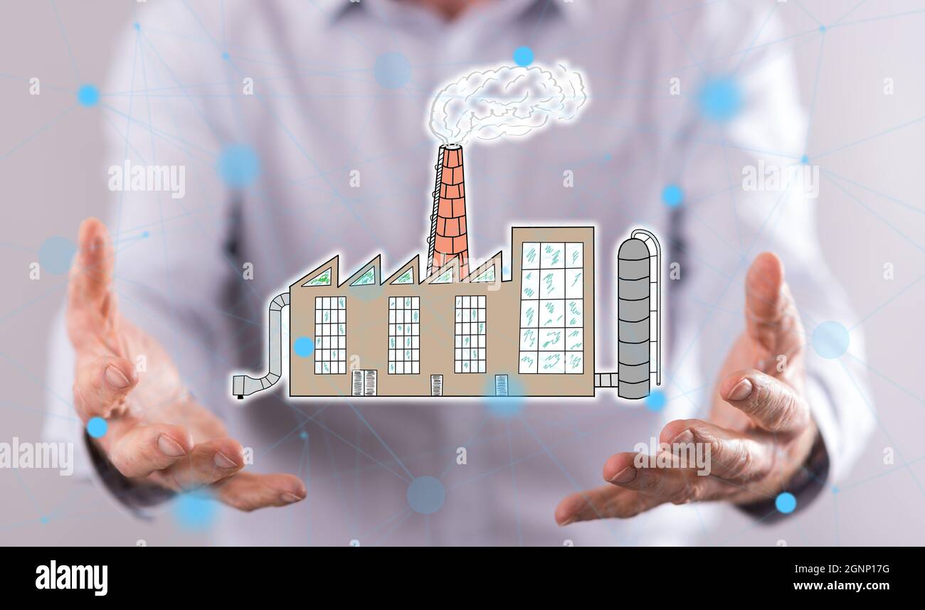 Air pollution concept above the hands of a man in background Stock ...