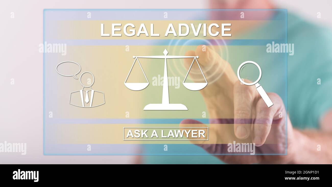 Man touching a legal advice concept on a touch screen with his finger ...