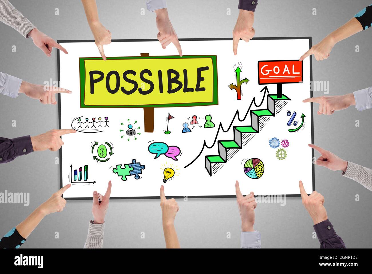 Hands pointing to challenge concept Stock Photo - Alamy