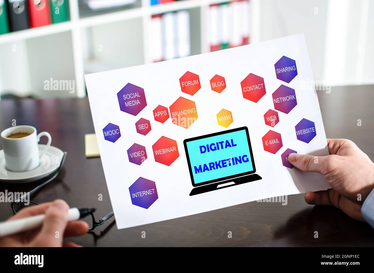 Hand holding a paper showing digital marketing concept Stock Photo - Alamy