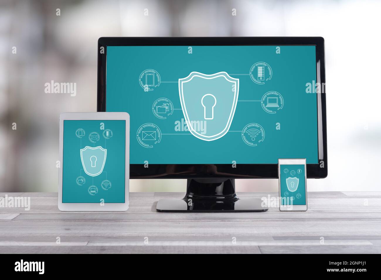 Cyber security concept shown on different information technology ...