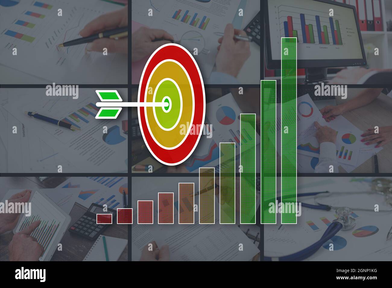 Financial target concept illustrated by pictures on background Stock ...