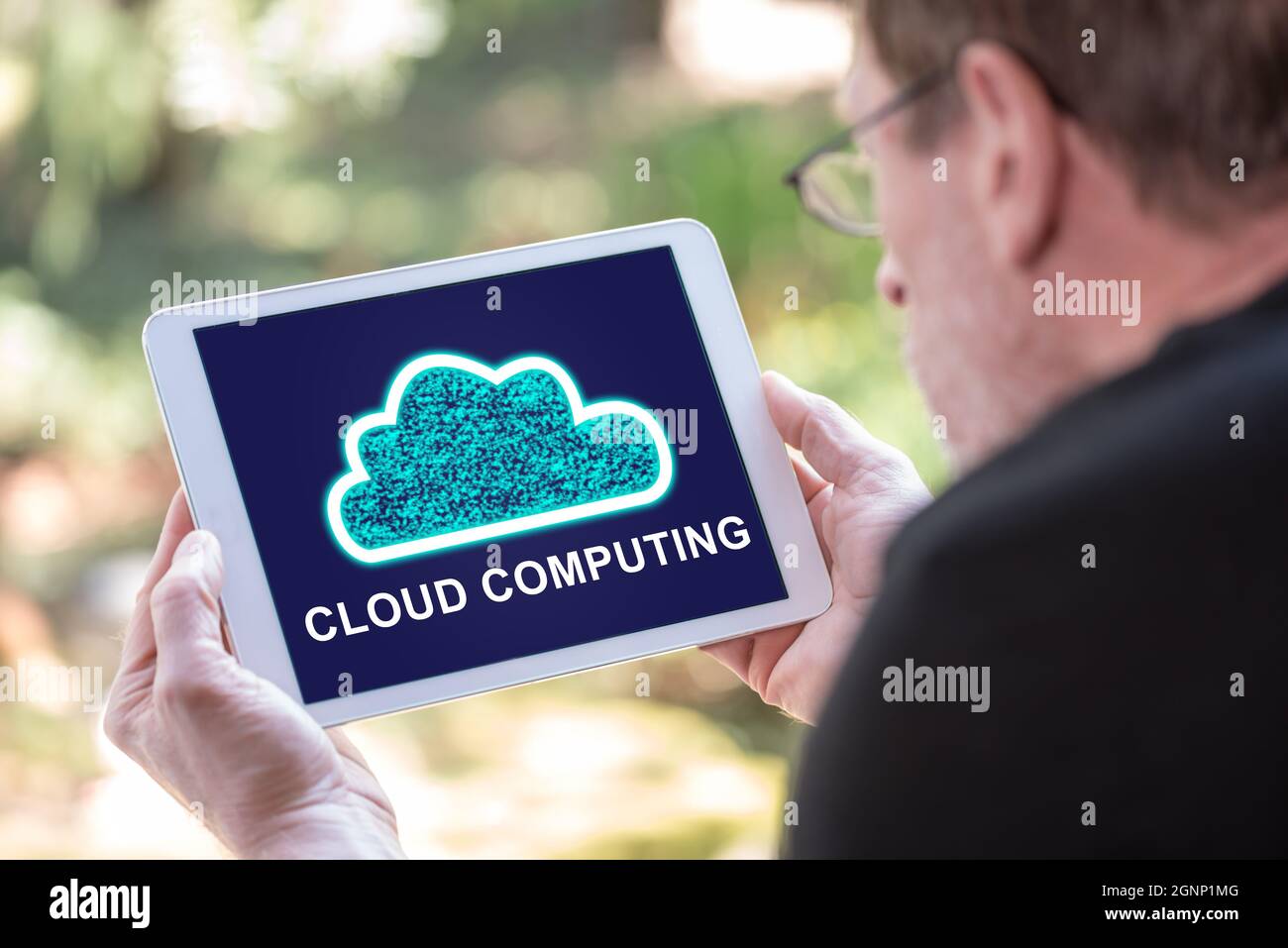 Tablet screen displaying a cloud computing concept Stock Photo - Alamy