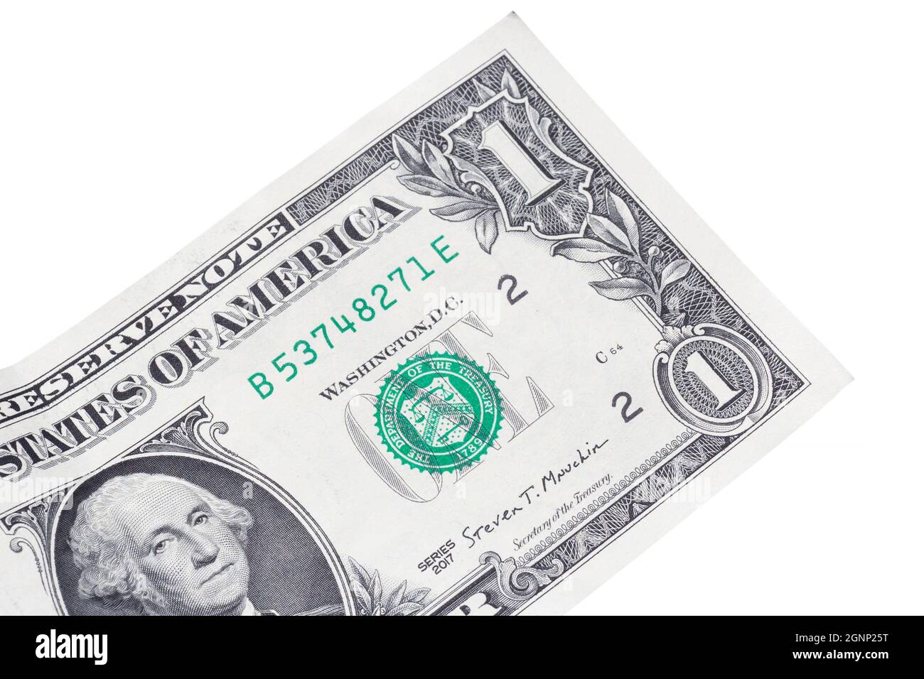 close up of one dollar banknote against white background Stock Photo ...