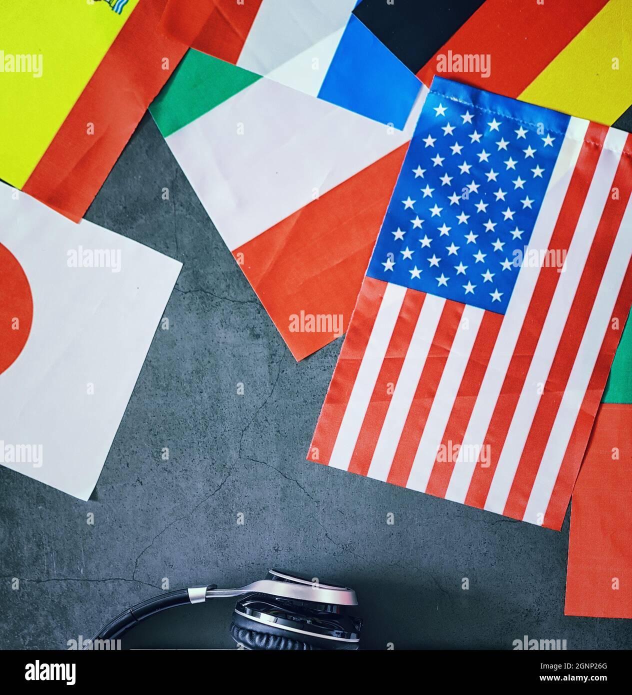 Learning foreign languages. Audio language courses. Background from ...