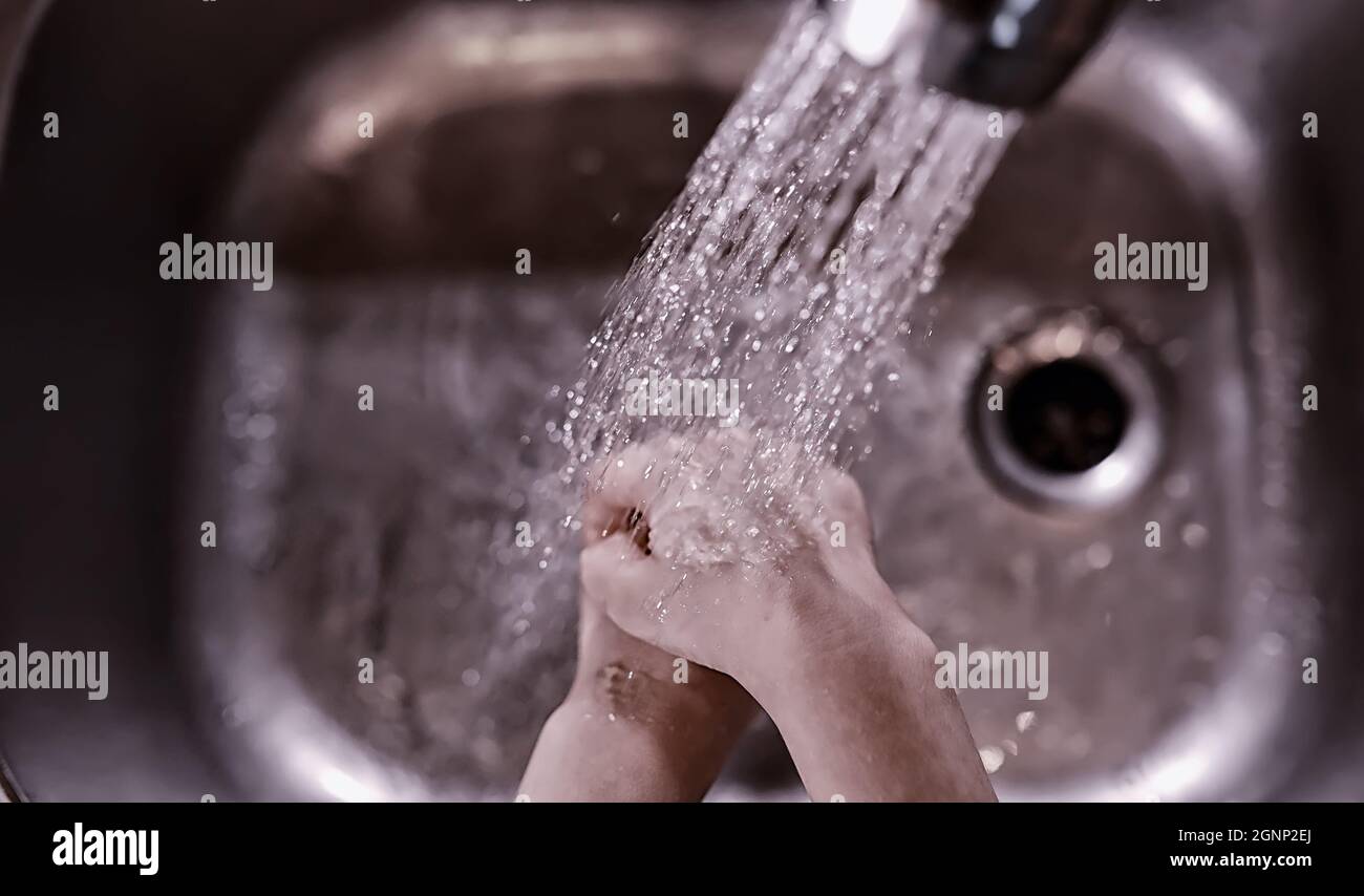 Hygiene rules. Hand washing before meals. Antibacterial treatment hands ...