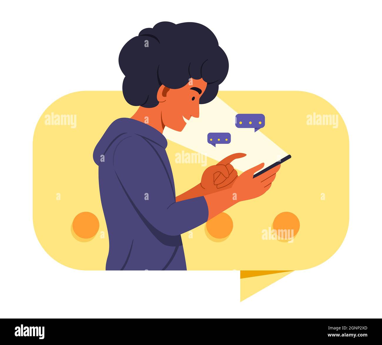 Man Chatting on Mobile Phone and is in Big Chatting Bubble Icon Stock ...
