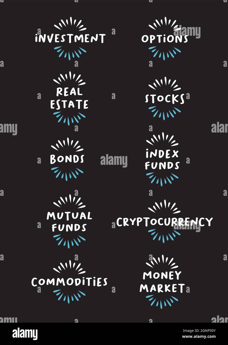 Collection set of typographic design of investment options. Flat ...