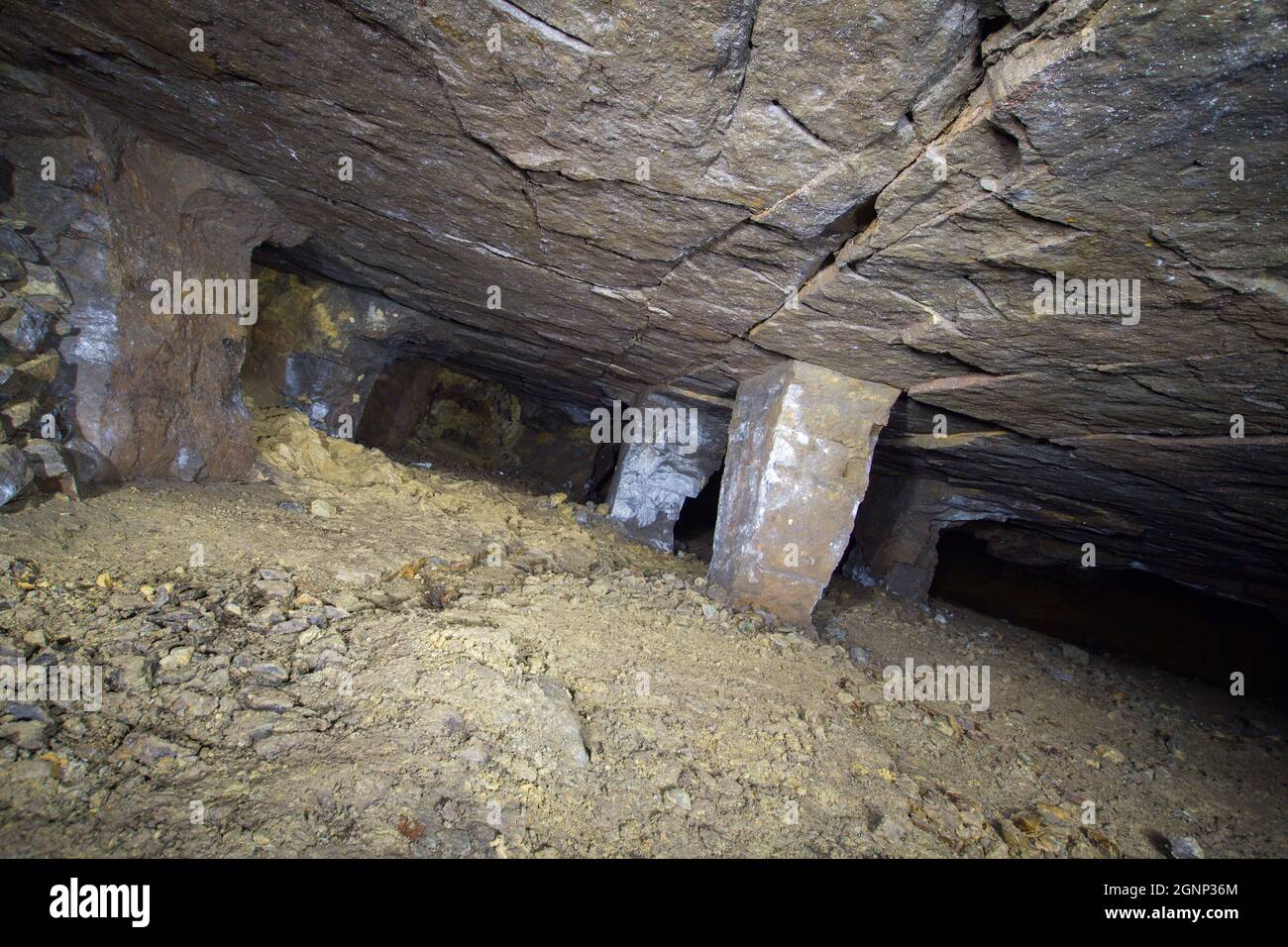 Interior of iron ore mine "Kristian", Western Bohemia.An inclined ...
