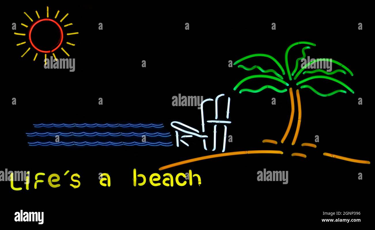 Photo Composite Vintage Neon Signs Beach Party Stock Photo - Alamy