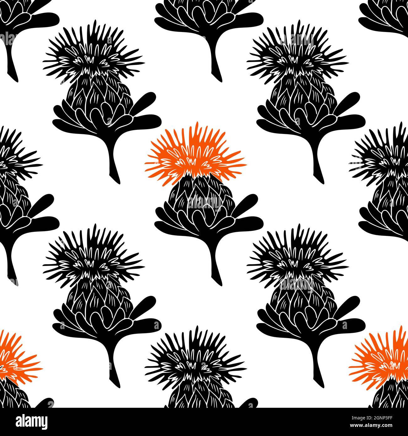 Safflower silhouette seamless pattern. Illustration on white background ...