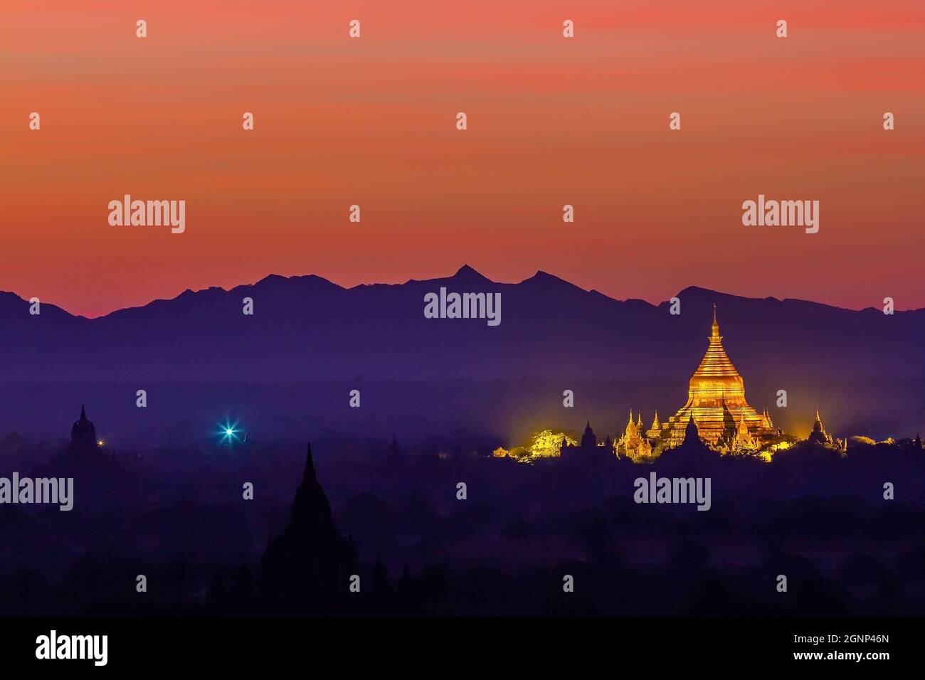 Bagan city downtown skyline cityscape of Myanmar at sunset Stock Photo ...