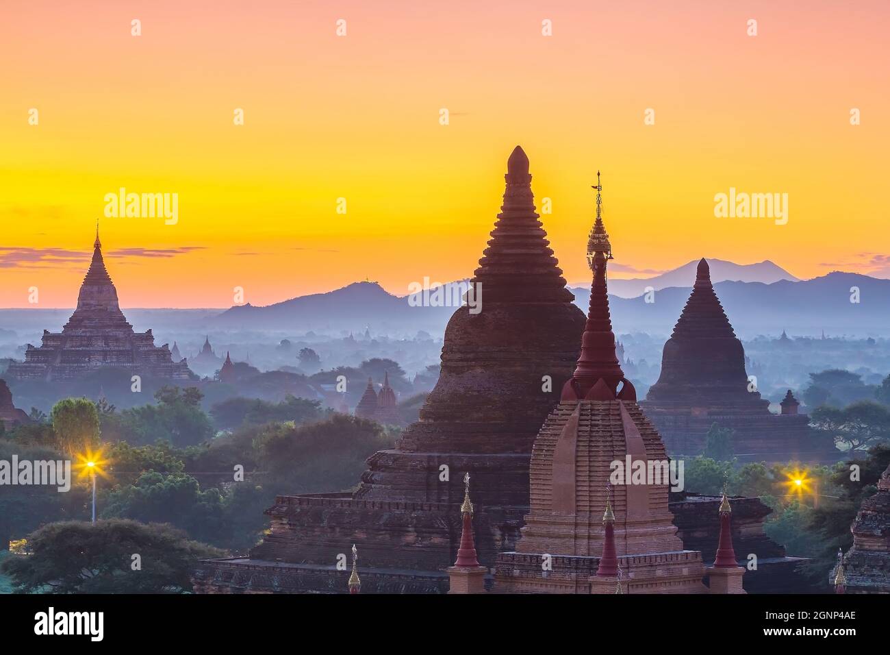 Bagan city downtown skyline cityscape of Myanmar at sunset Stock Photo ...