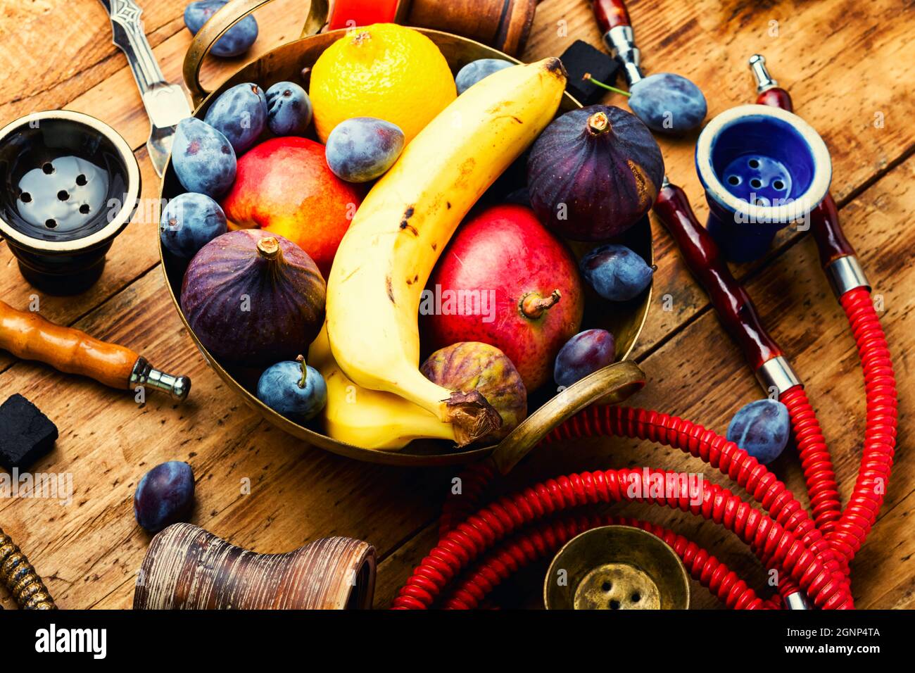 Fresh smoking shisha with fruit flavor.Oriental hookah on fruit tobacco ...