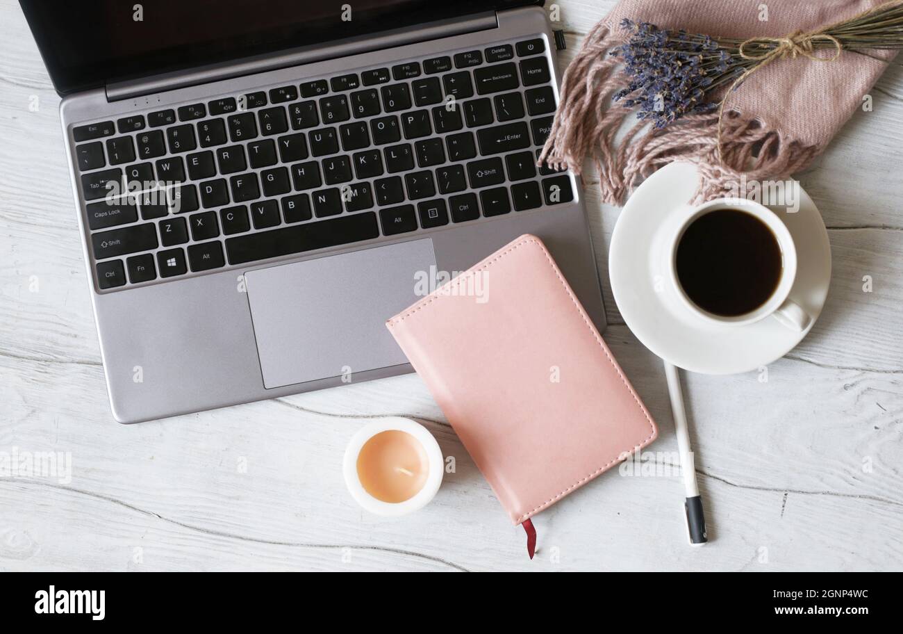 Laptop and a cup of coffee. Workplace concept Stock Photo - Alamy