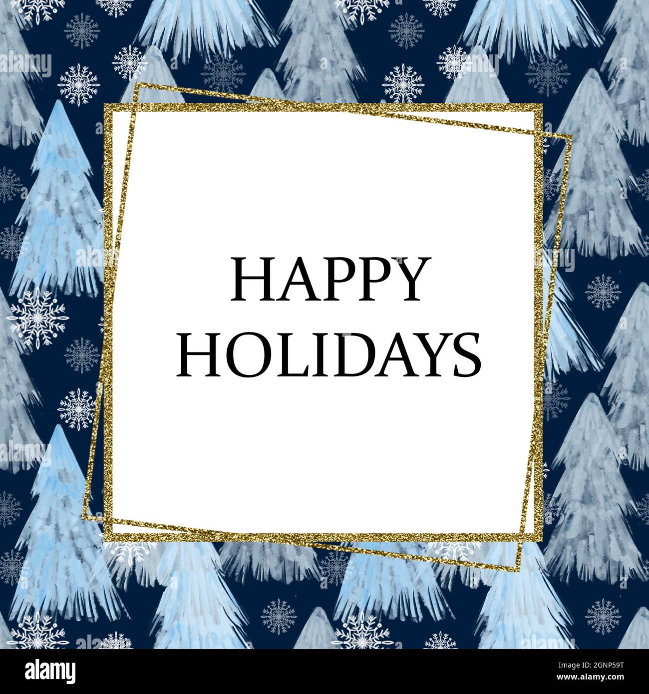 Winter background frame with blue fir illustration in a watercolor ...