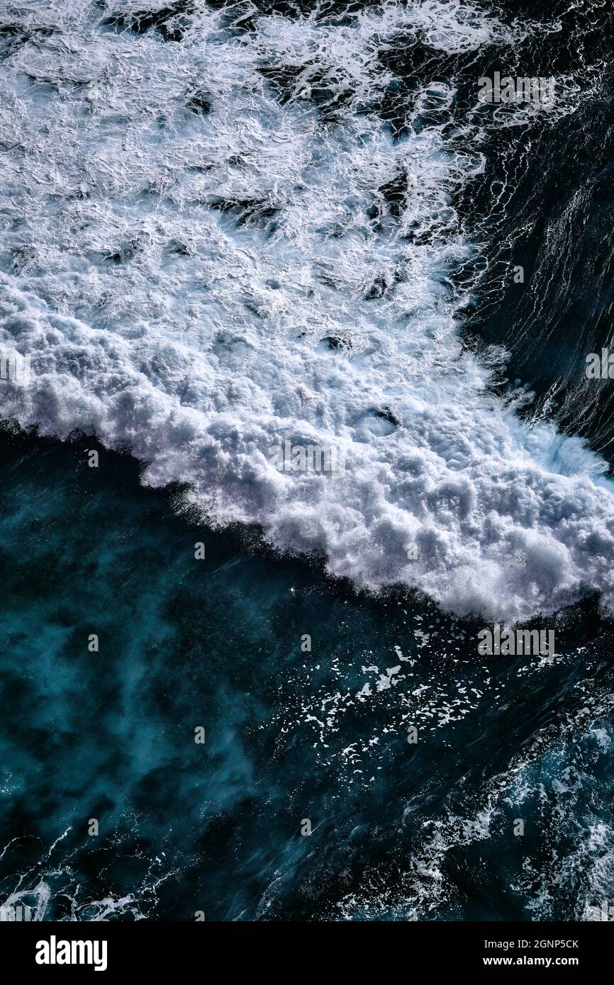 Aerial view to waves in ocean Splashing Waves. Blue clean wavy sea ...