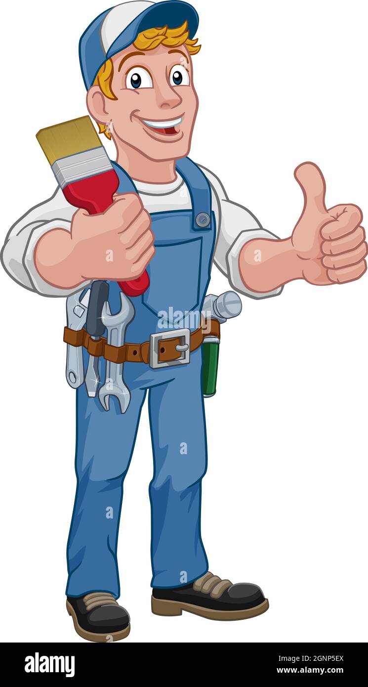 Painter Decorator Paintbrush Handyman Cartoon Man Stock Vector Image ...