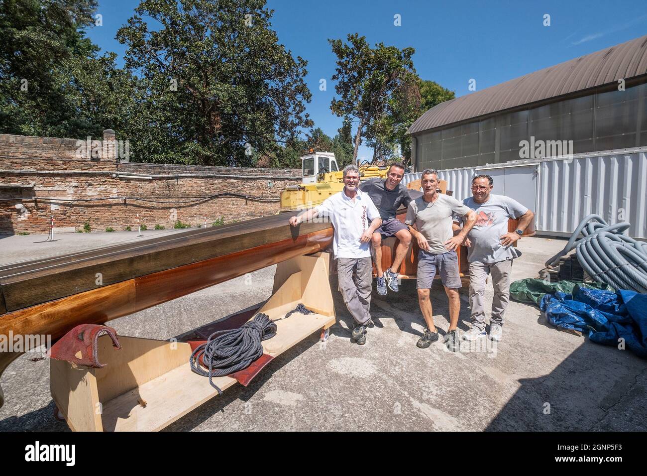 The launching of the violin-shaped boat Stock Photo - Alamy