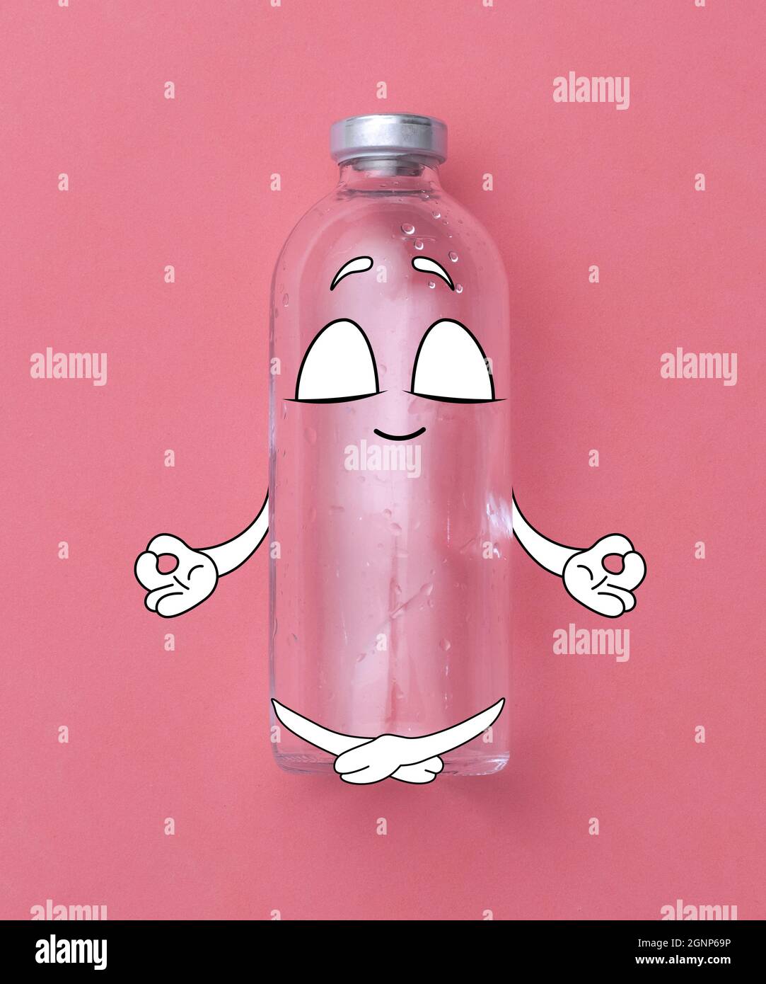Contemporary art collage of dropper bottle with cartoon drawings ...