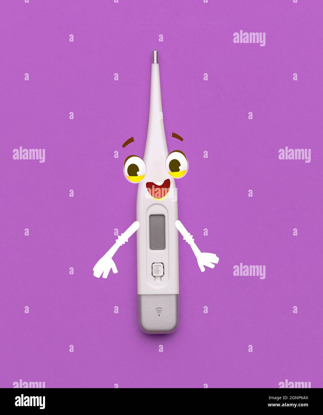 Contemporary art collage of thermometer with funny cartoon eyes ...