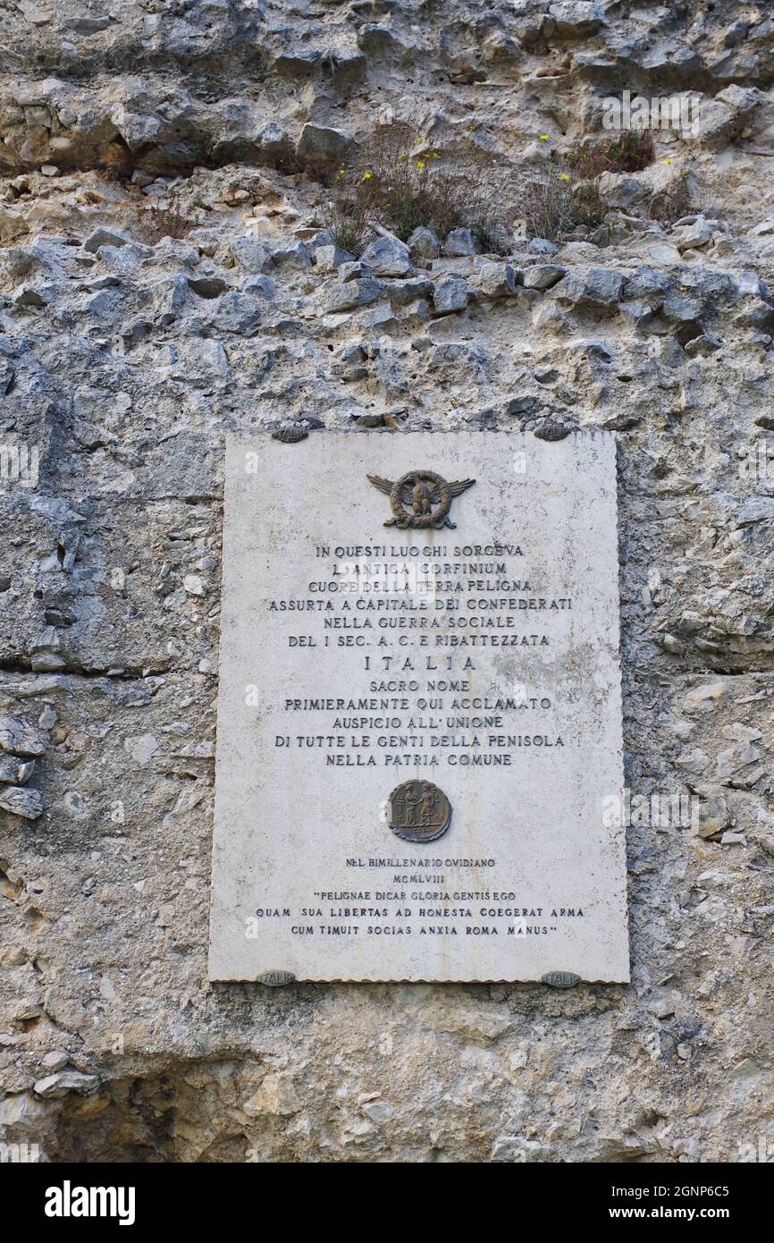 Corfinio- Abruzzo - Epigraph indicating the history of Corfinium ...