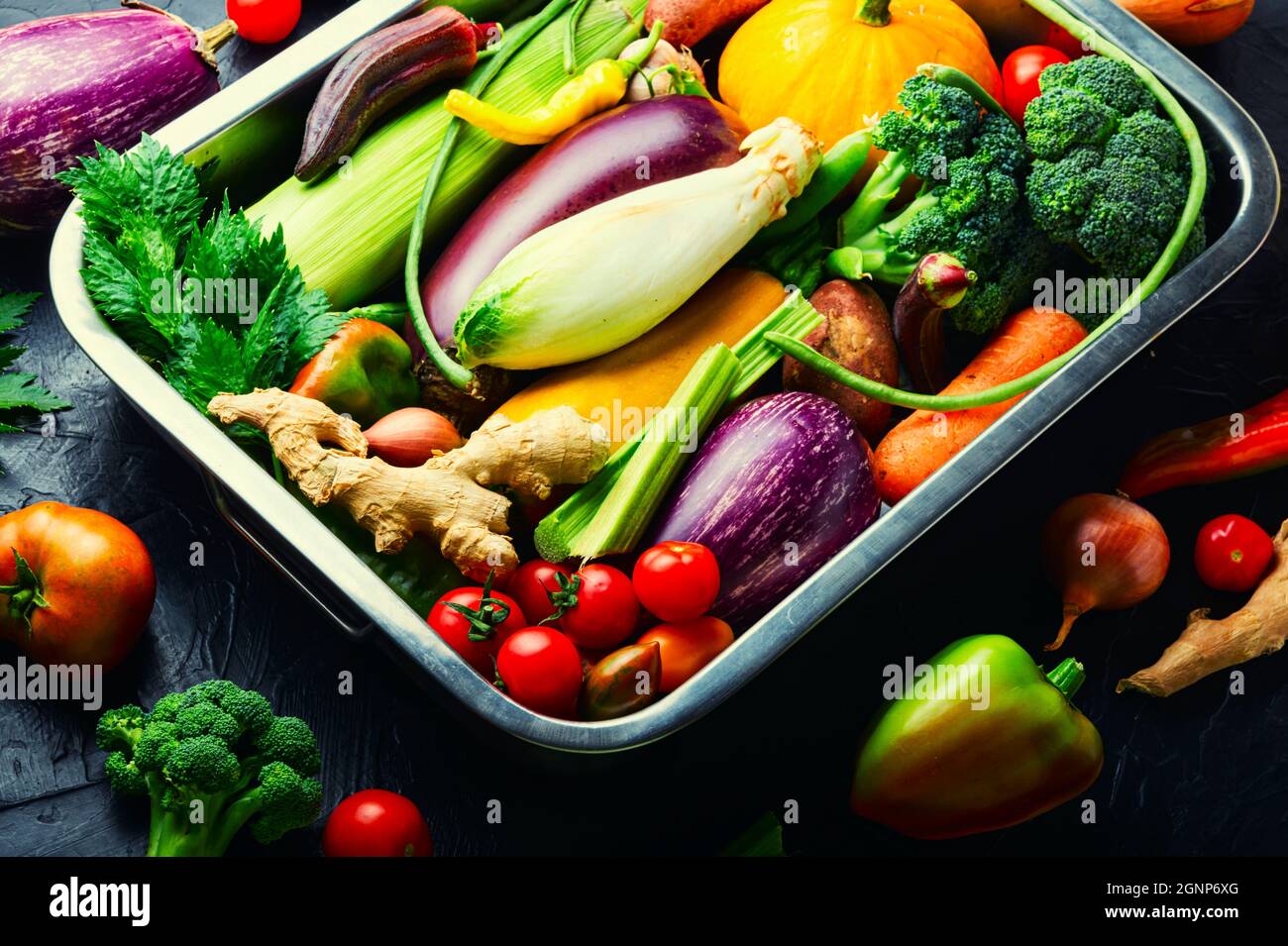 Collection of fresh summer and autumn vegetables.Assortment of raw ...