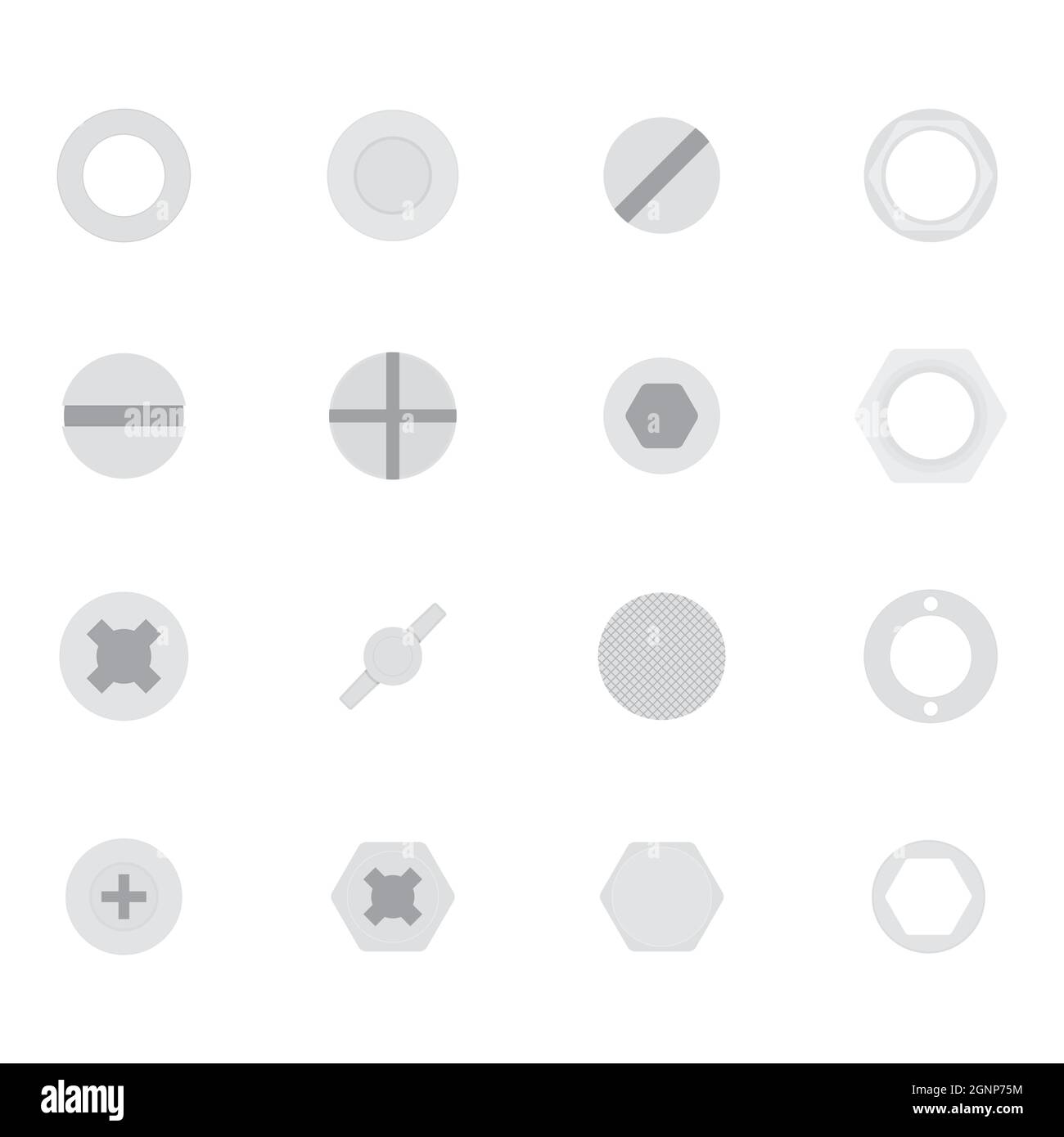 Top view bolt and tapping, screw and rivet, hexagon or cross form ...