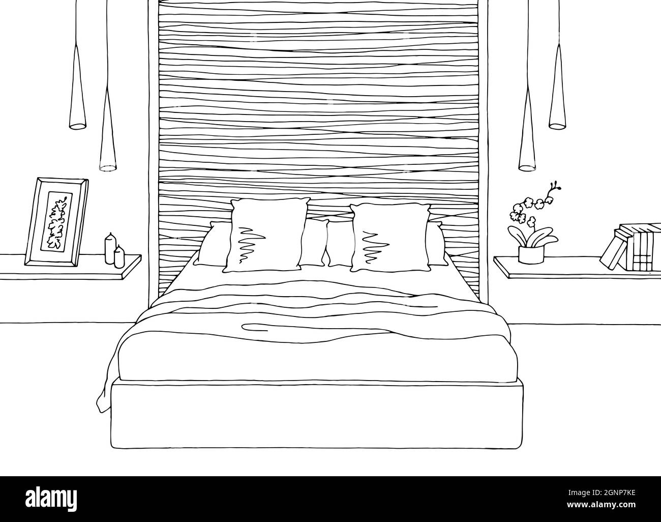 Bedroom graphic black white home interior sketch illustration vector ...