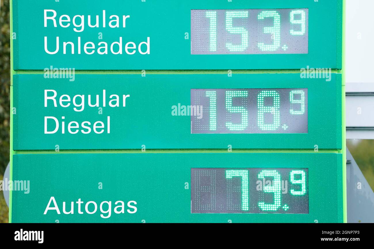 Fuel prices at a BP service station in Wetherby near Leeds. Picture ...