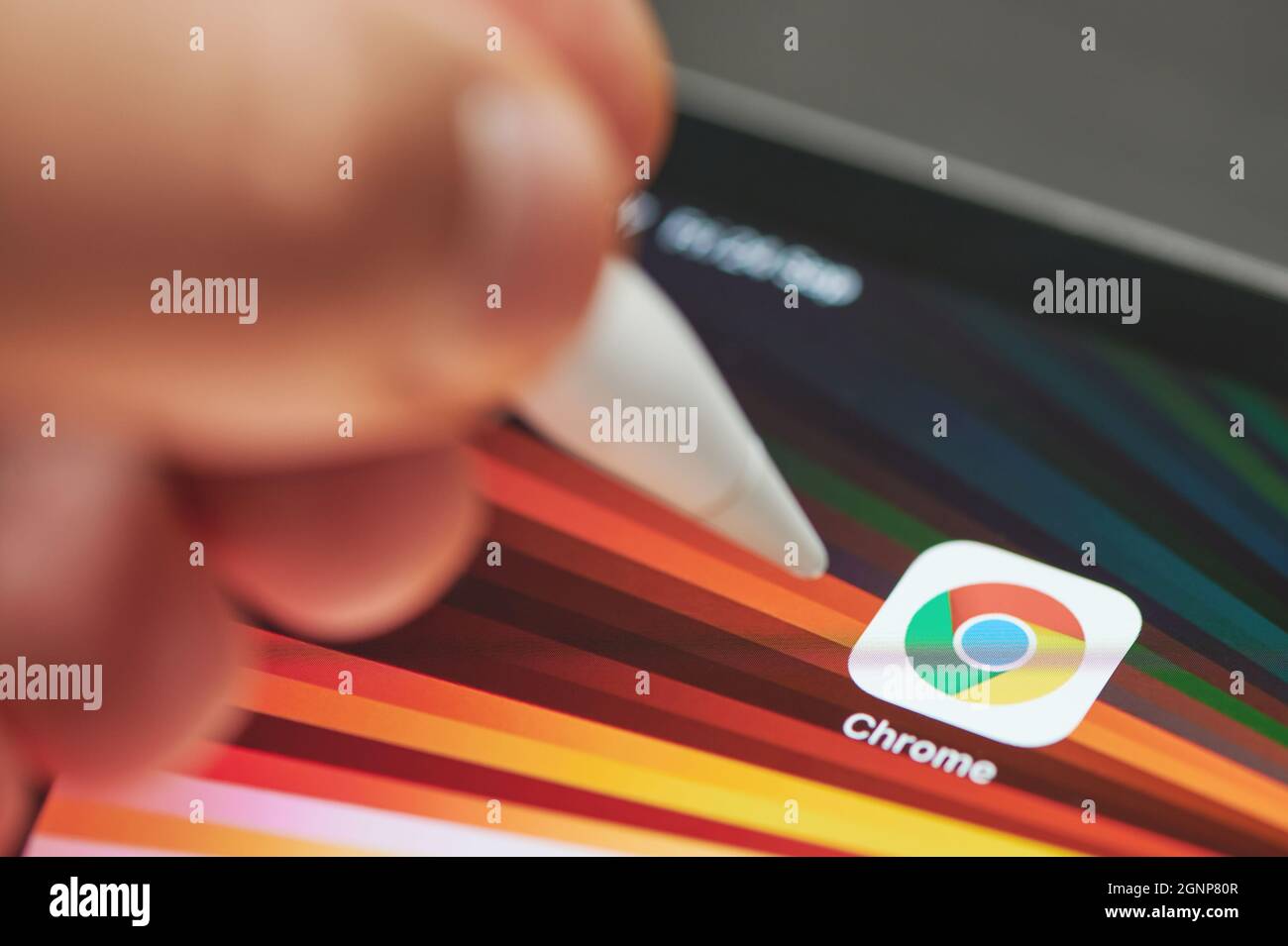 New york, USA - September 24 2021: Start google chrome browser on ipad ...