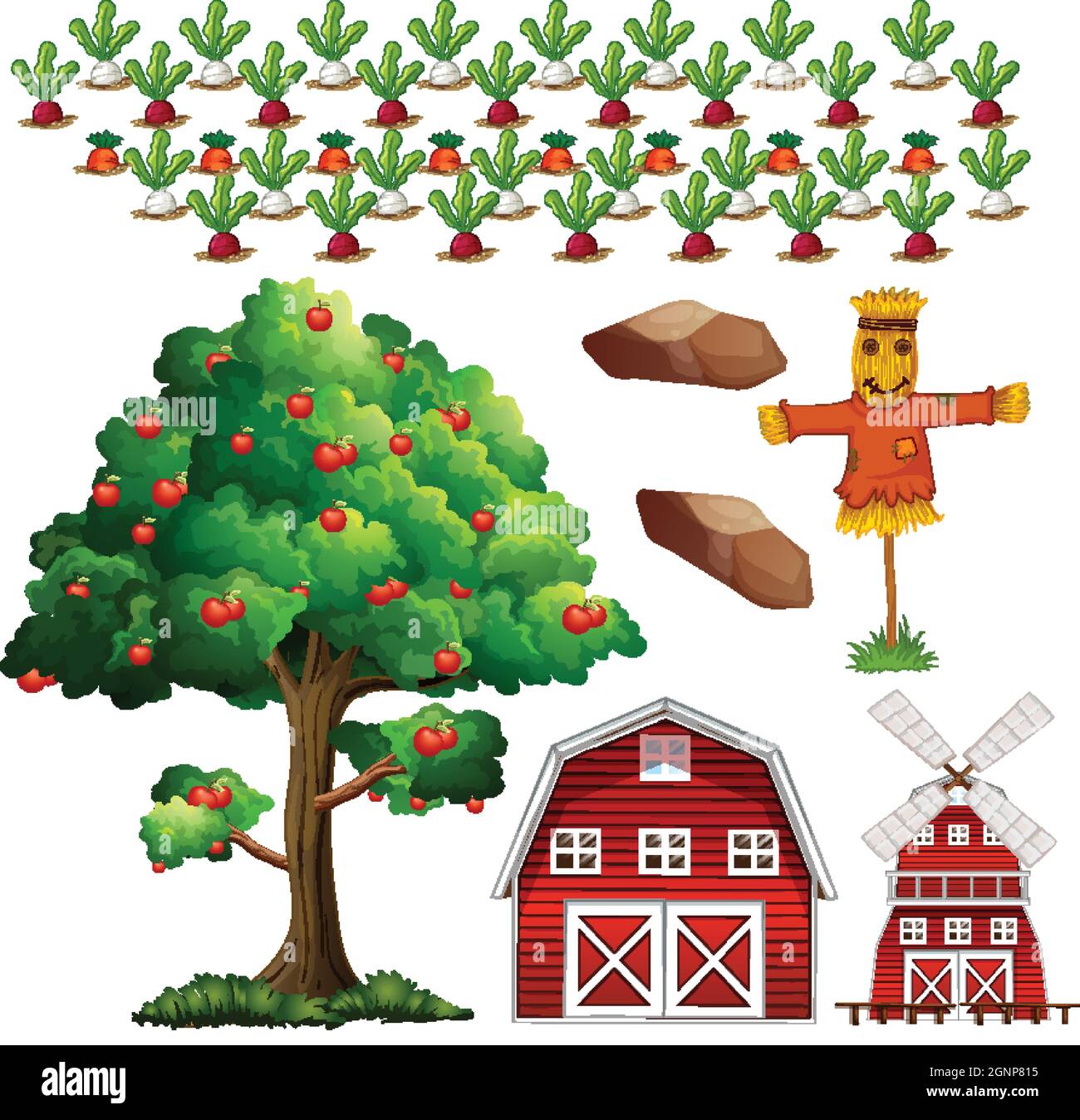 Farm element set isolated on white background illustration Stock Vector ...