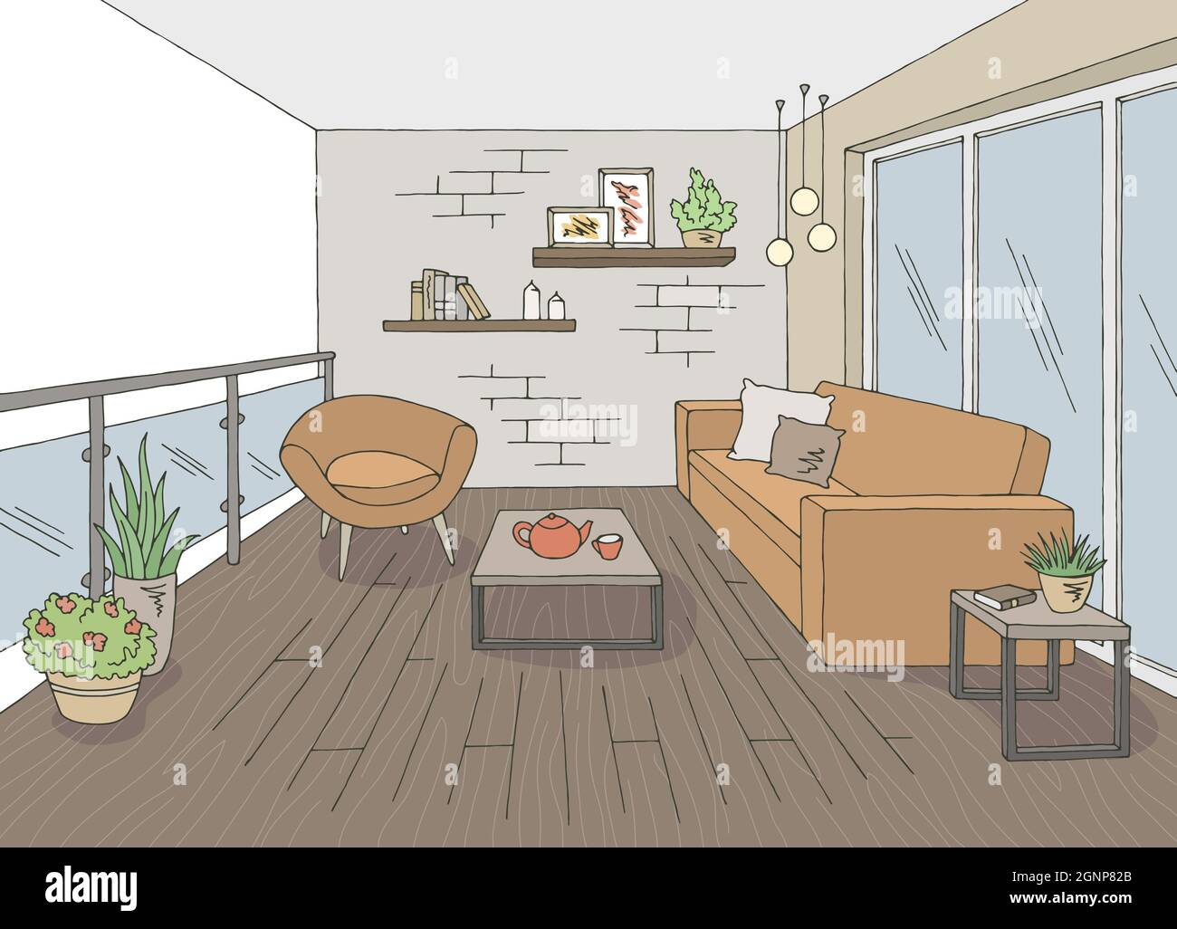 Balcony graphic color interior sketch illustration vector Stock Vector ...