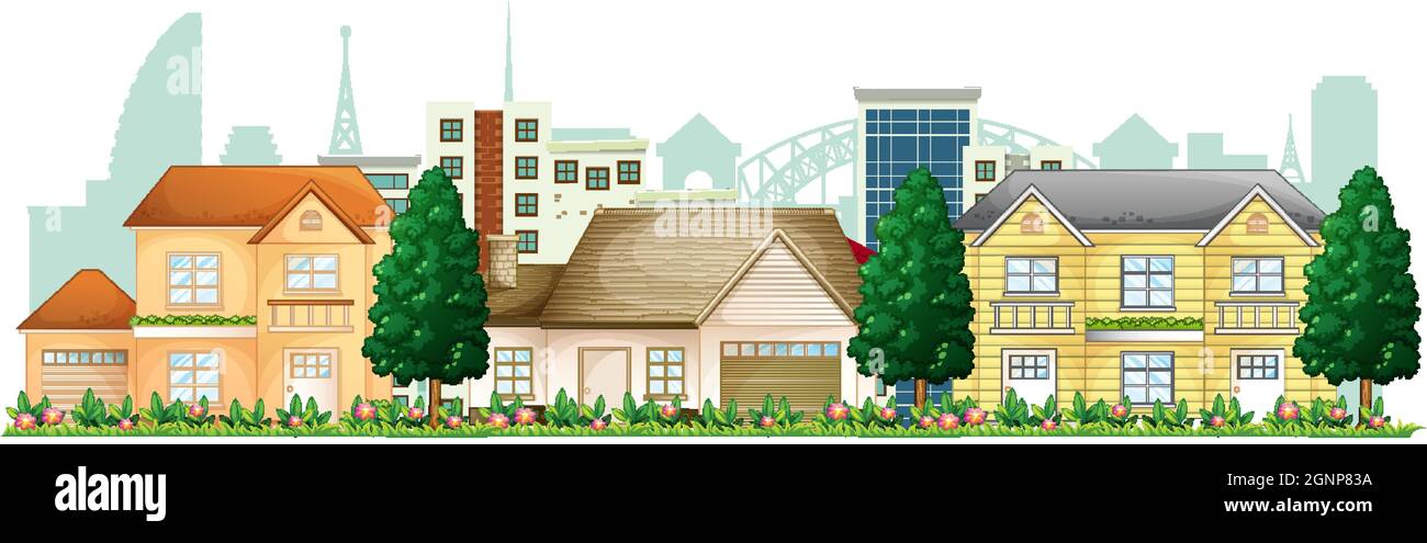 Front of suburban houses on white background illustration Stock Vector ...