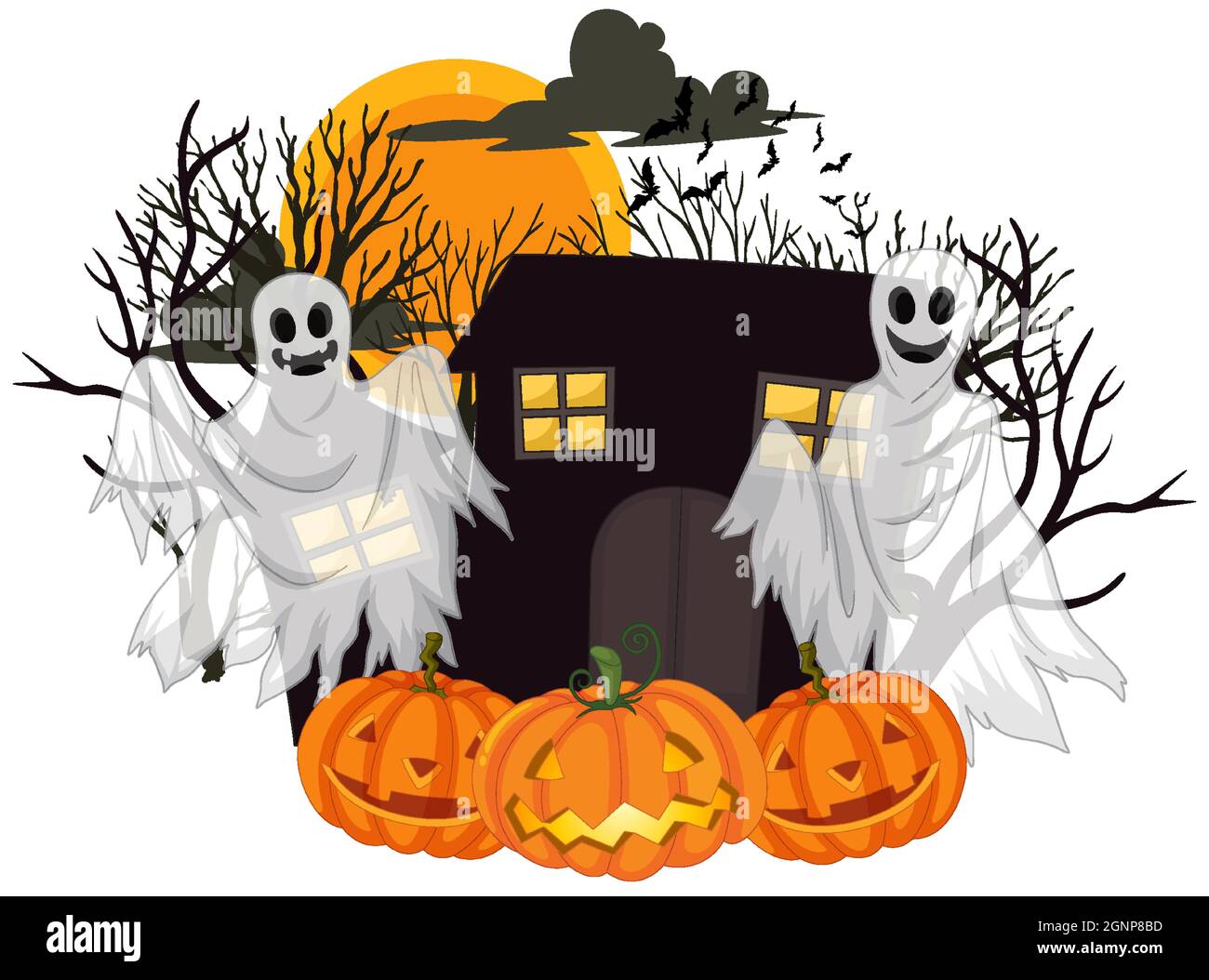 Halloween Ghosts with Jack-o'-lantern illustration Stock Vector Image ...