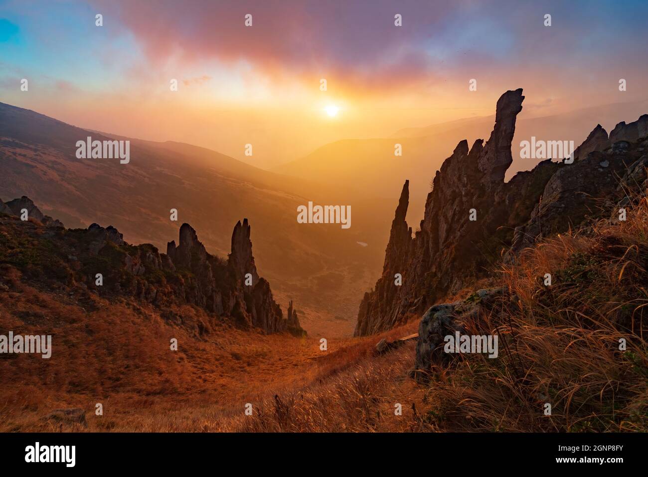 Amazing rock cliffs in the mountains. Dramatic landscape in Carpathian ...