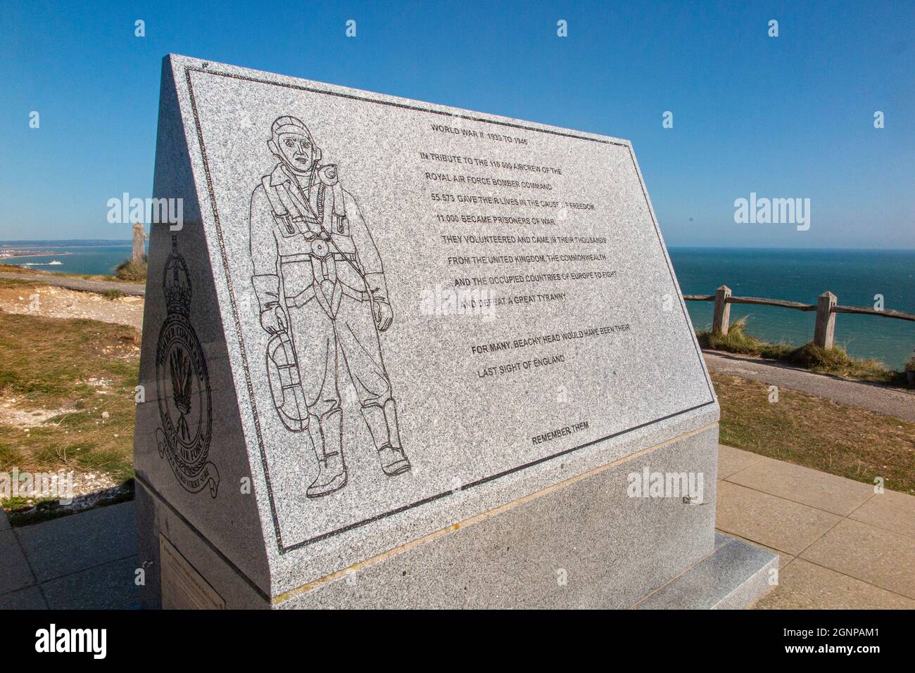 Beachy Memorial to RAF Bomber Command on the clifftop by Beachy Head ...